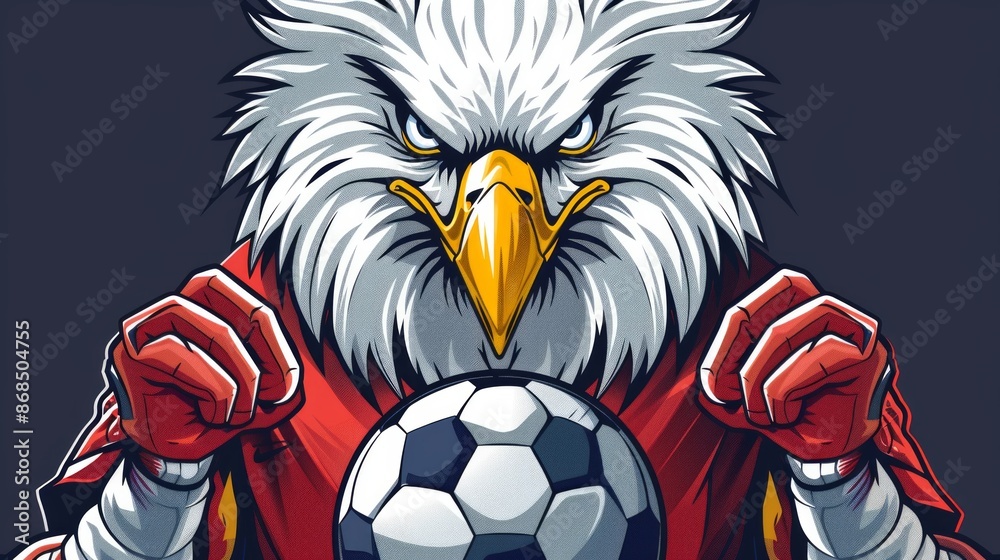 Illustrate a vector mascot for a sports team, a fierce eagle wearing a ...