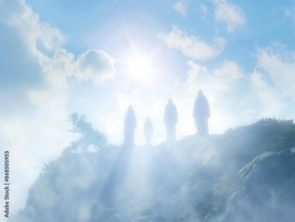 transcendent vision of jesus transfiguration atop misty mountain ...