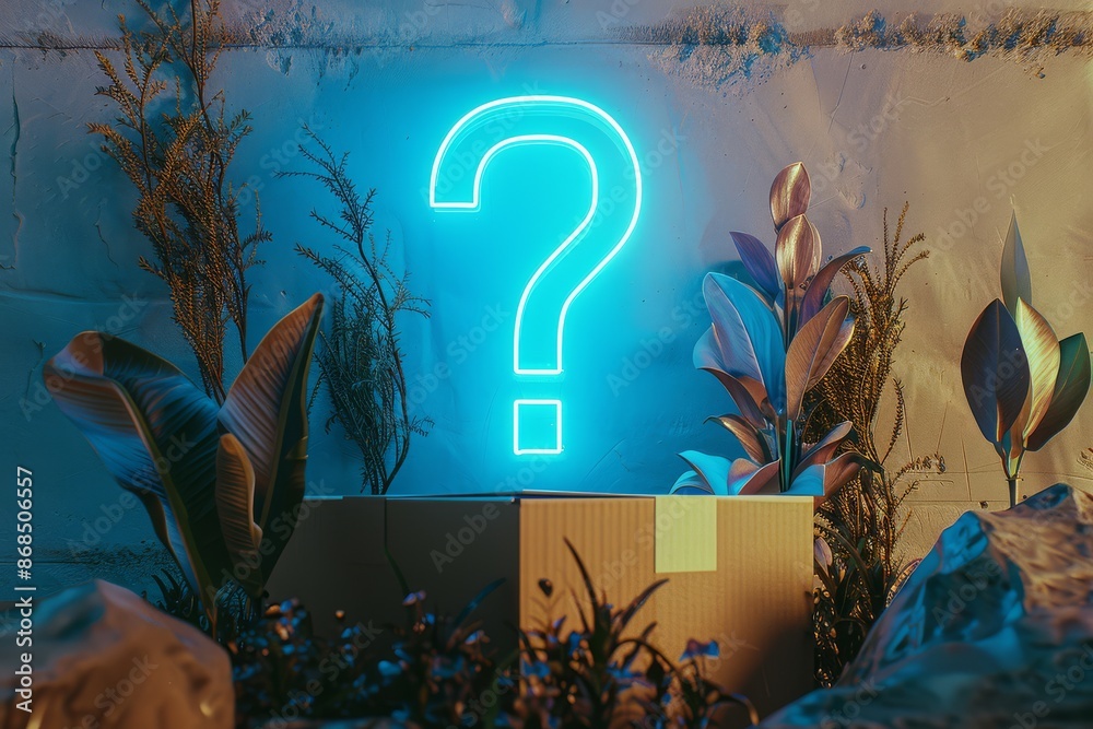 3D lightbulb icon with question and exclamation marks inside a blue box ...