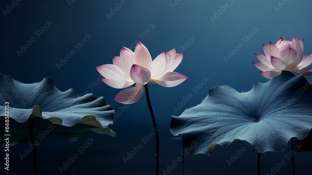 bright pink lotus flower dark lotus leaf background in nature On the ...