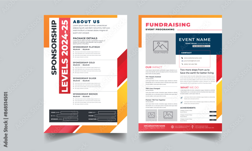 Nonprofit Event, Sponsorship Levels, Fundraising Flyers design layout ...