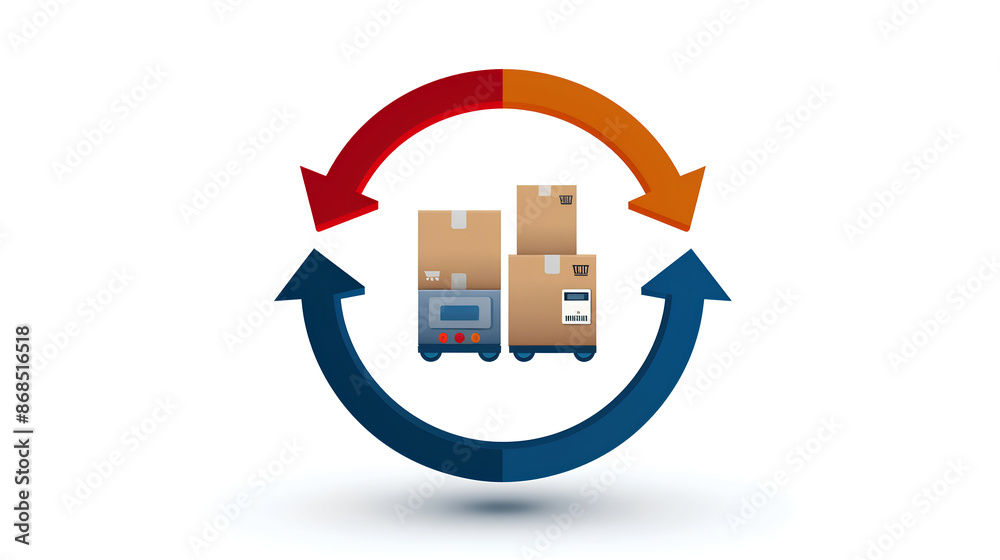 4 arrows in a circle moving left to right from one cardboard box with a ...