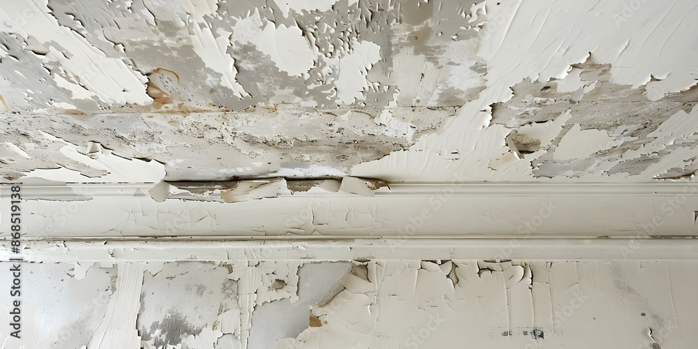 ภาพประกอบสต็อก Waterdamaged white ceiling with visible marks and ... ภาพประกอบสต็อก Waterdamaged white ceiling with visible marks and ...