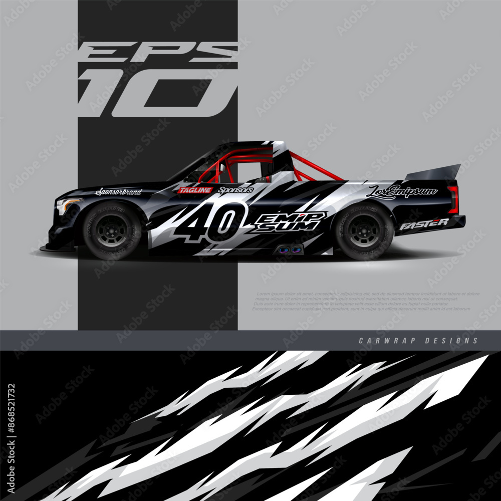Racing pickup truck wrap design vector. Graphic abstract stripe racing ...