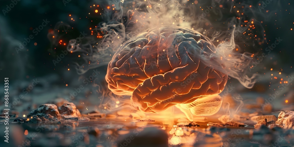 Detailed image of brain processing sensory experiences through bursts ...