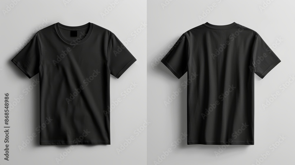 Black t-shirt mockup, displaying both front and back sides, crisp and ...