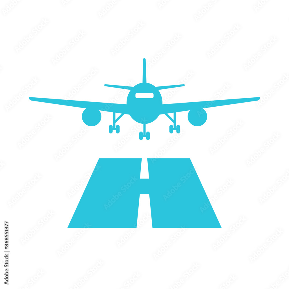 Aircraft landing. Front view. Isolated on white background. From blue ...