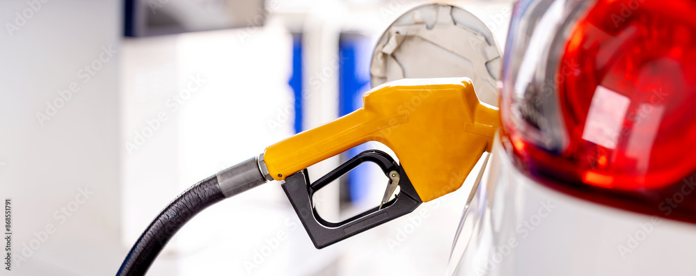 Refill and filling Oil Gas Fuel at station. Gas station - refueling. To ...