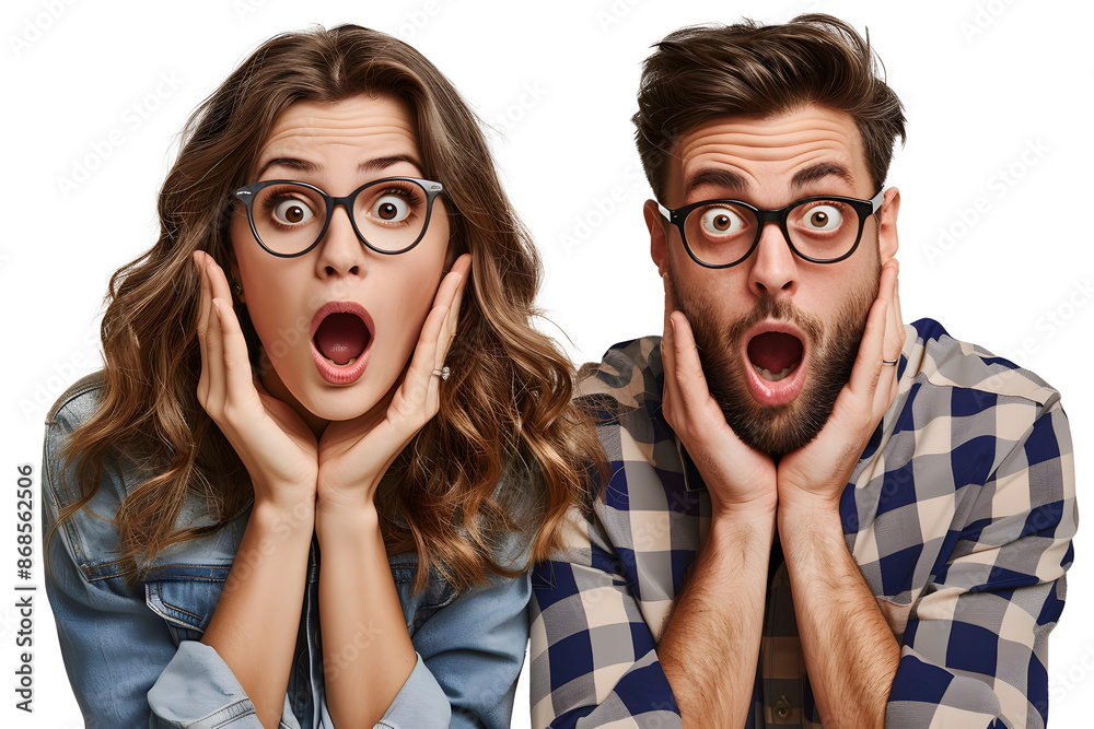 happy amazed couple of young people, png file of isolated cutout object ...