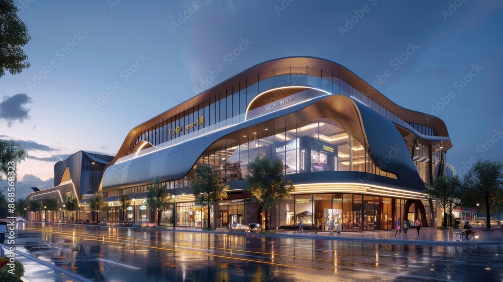 Modern and sleek mall facade design with a mix of glass and solid ...