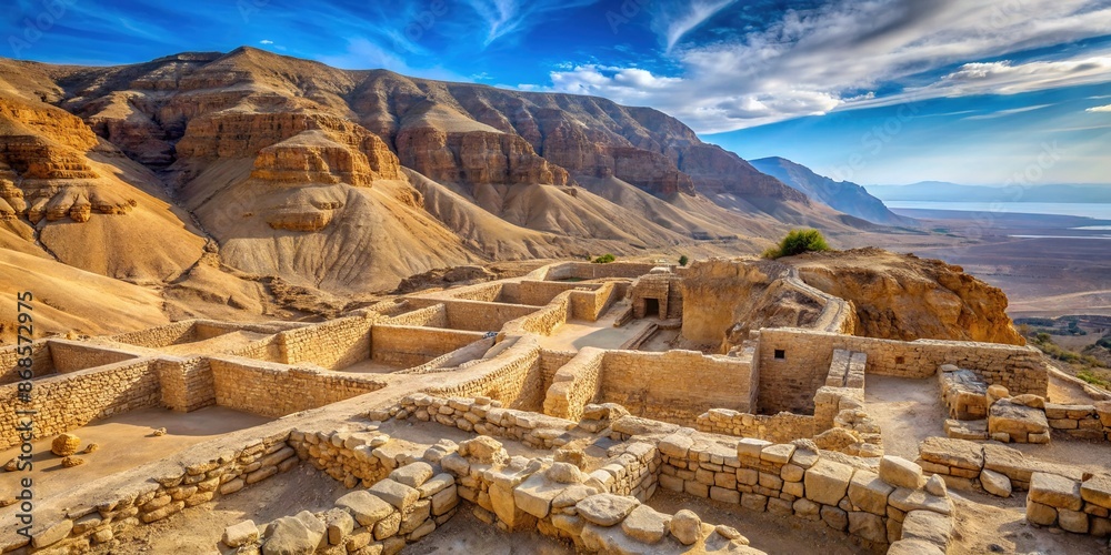 Ancient Qumran archaeological site in Judean Desert, Israel, featuring ...
