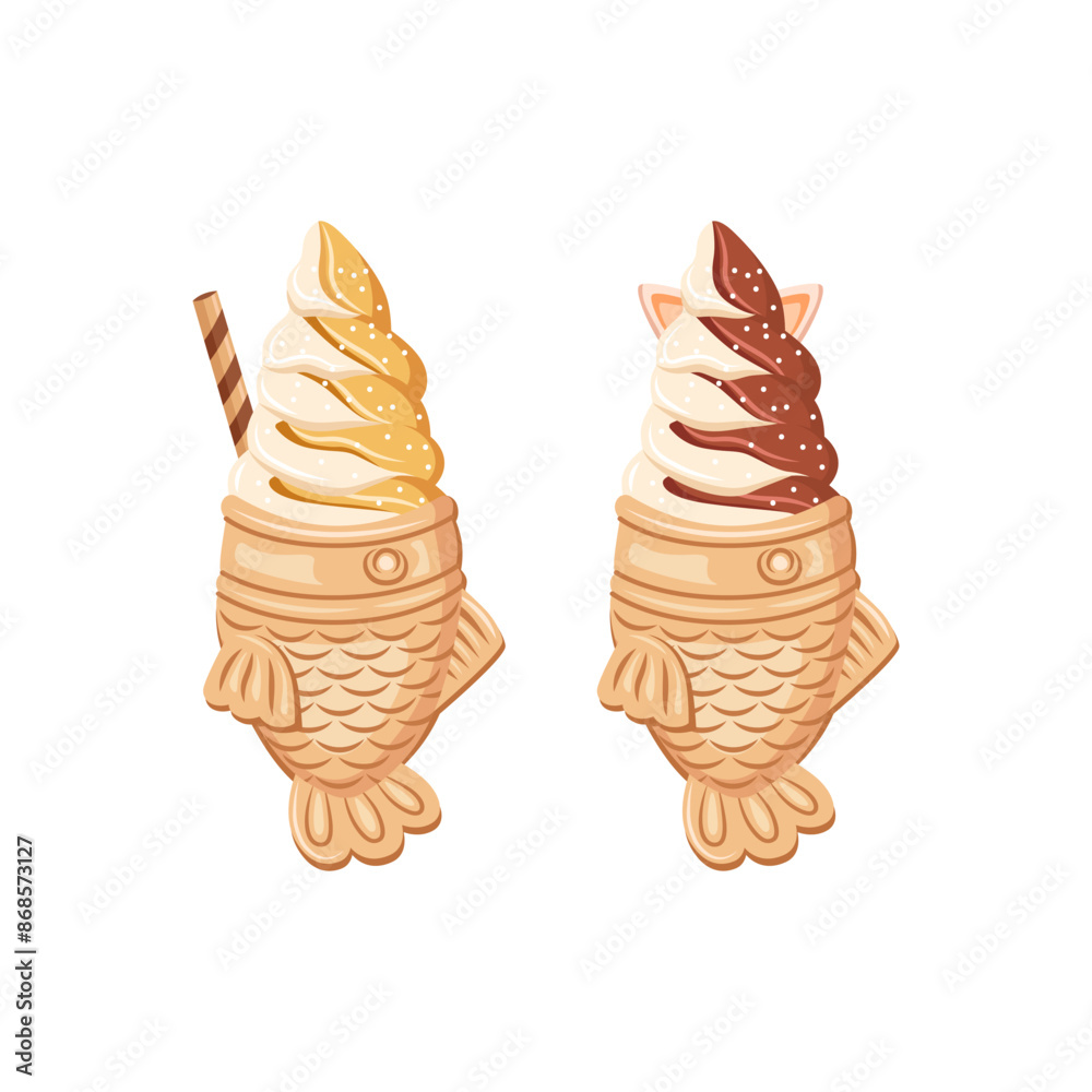Vetor de Bungeoppang ice cream, Taiyaki ice cream. Fish shaped ice ...