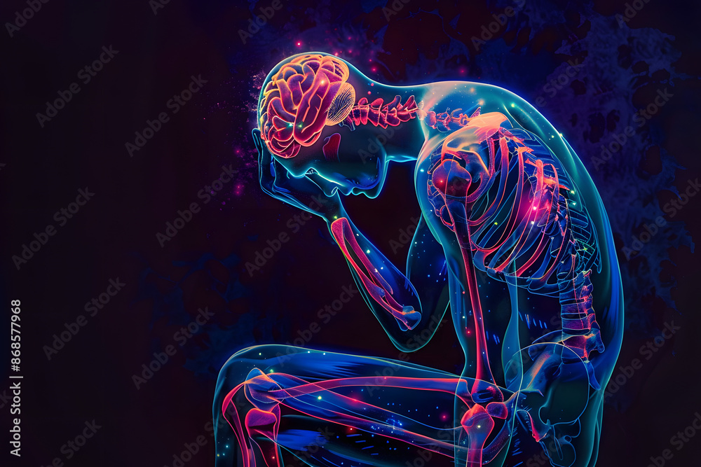 A detailed anatomical illustration of a human figure highlighting the ...