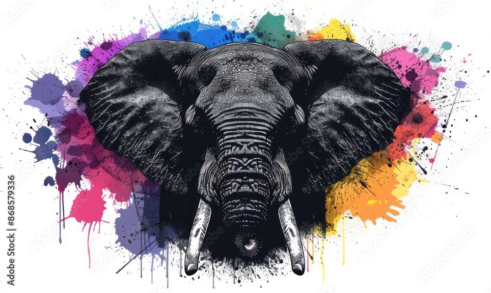 Angry elephant face vector with zoo park details and vibrant rainbow ...