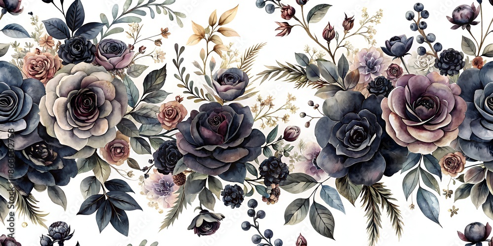 Watercolor Floral Gothic Backdrop Isolated on White Background ...
