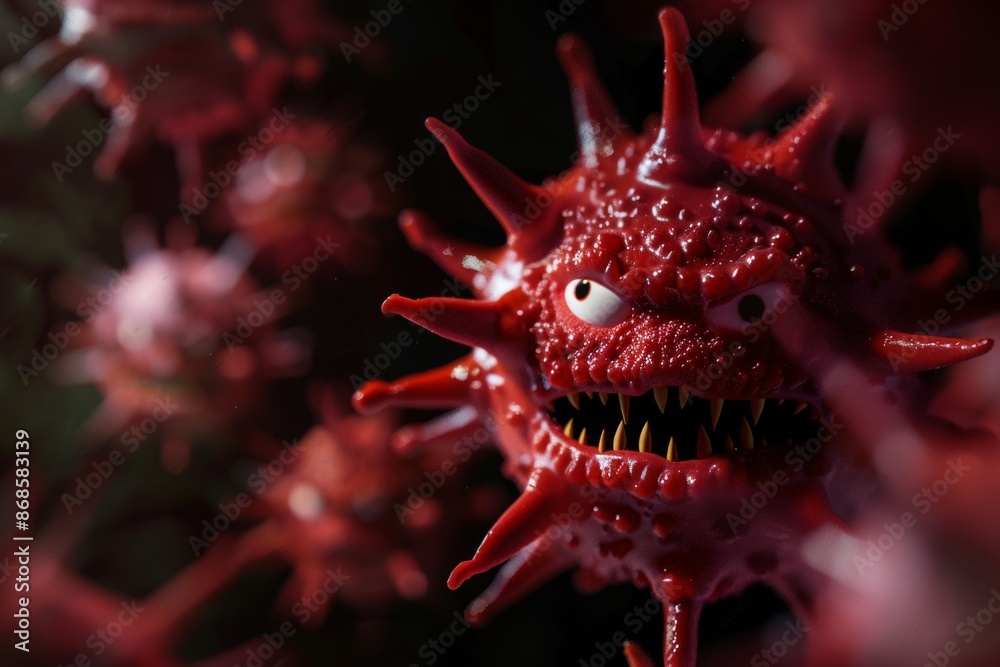 Angry virus looks hostile pronounced eyes and expressive face. Cartoon ...
