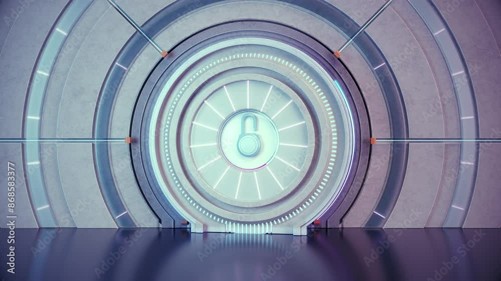 Vault Door Opening Animation. Futuristic sci-fi safe door opens to ...