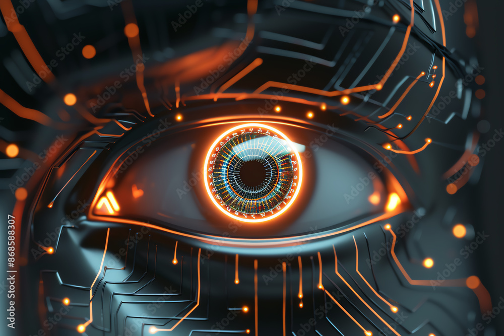 Mechanical eye with intricate gears and glowing circuitry, futuristic ...