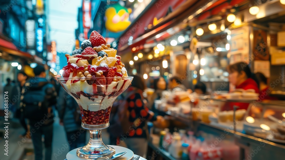 A refined image of Korean bingsu dessert, with layers of sweet beans ...