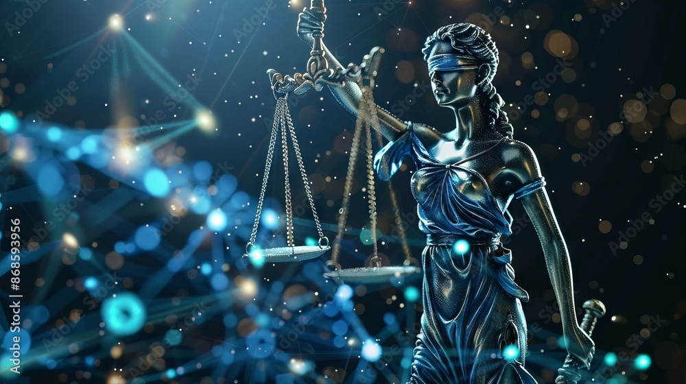 Digital justice. Modern legal concept image featuring Lady Justice ...