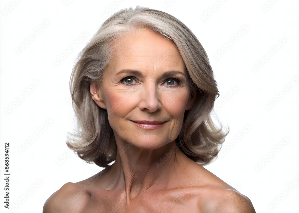 Old Woman with natural face beauty, 60 years old, three side view on ...
