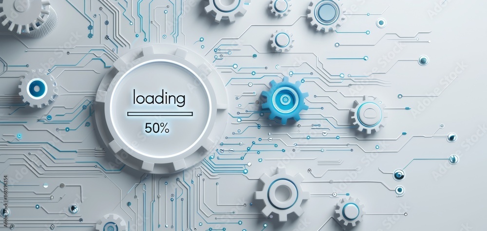 Abstract technology concept with gears and loading progress bar on a ...