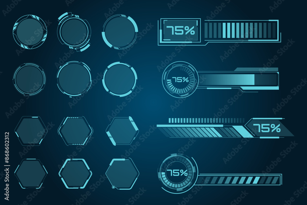 Digital technologies UI, UX. Futuristic HUD, FUI, virtual interface ...