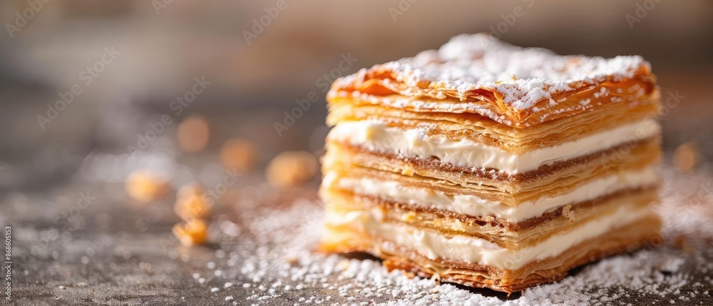 Delicious layered mille-feuille pastry dusted with powdered sugar ...