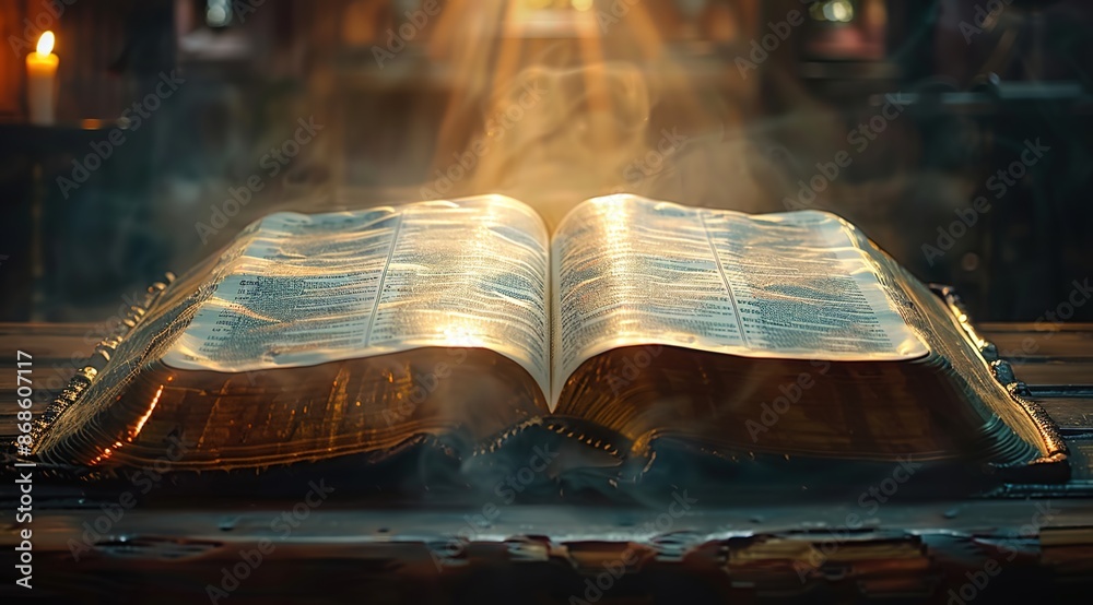 An impressive cinematic display featuring an open Bible unveiling the ...