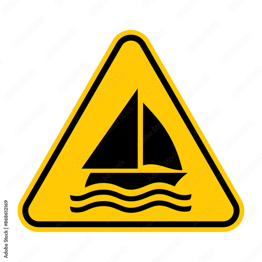 Sailing warning sign. Vector illustration of yellow triangle sign with ...