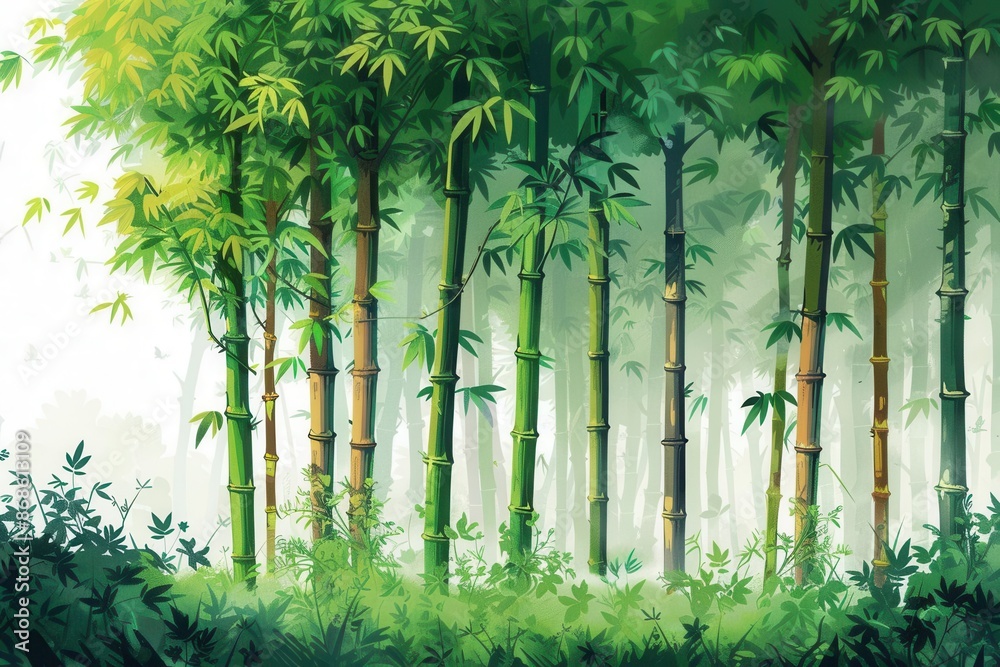 Bamboo forest flat design side view Zen garden theme pixel art cartoon ...