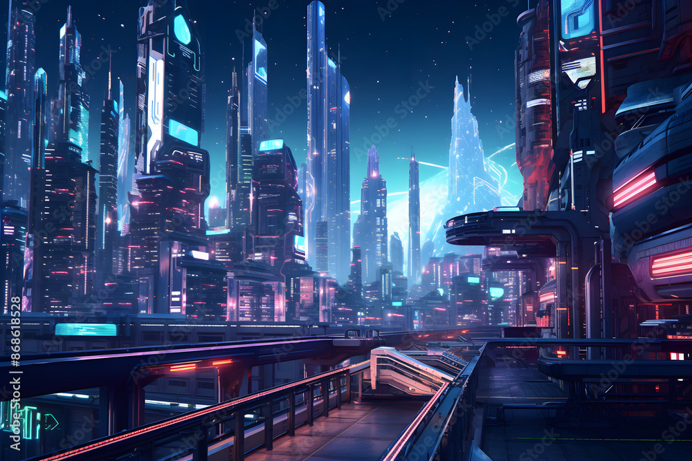 illustrated neo style anime cyberpunk city, cyber city future Stock ...