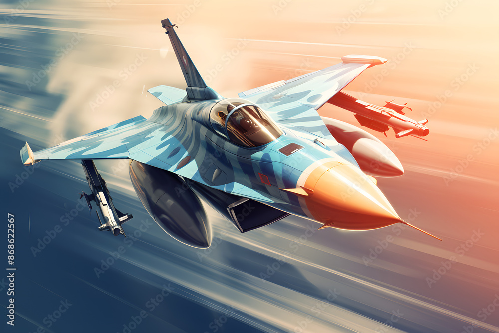 illustrated fighter jet with motion blurred background, fighter jet ...