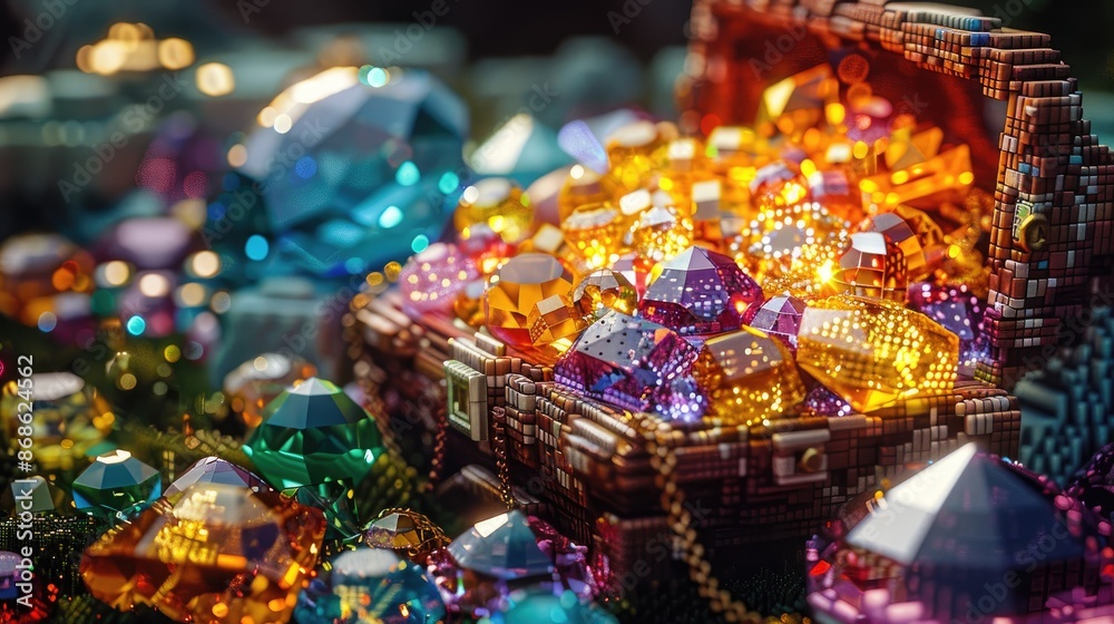 ภาพประกอบสต็อก Pixel to Perfection A stylized pixelart treasure chest ...