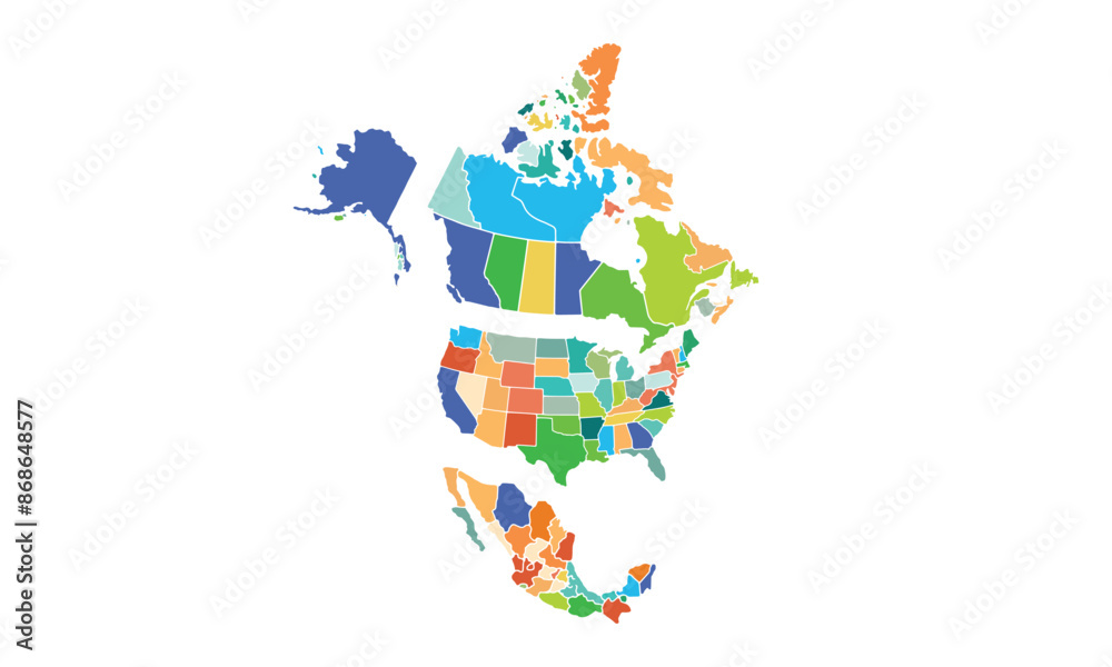 Map of north and central America isolated modern colorful style. for ...