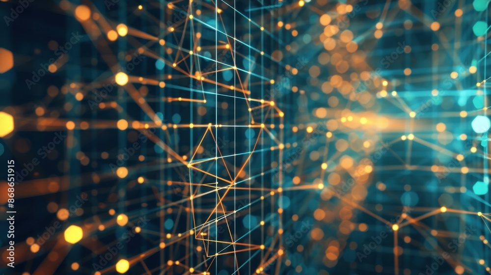 A digital representation of data architecture, with grids and nodes ...