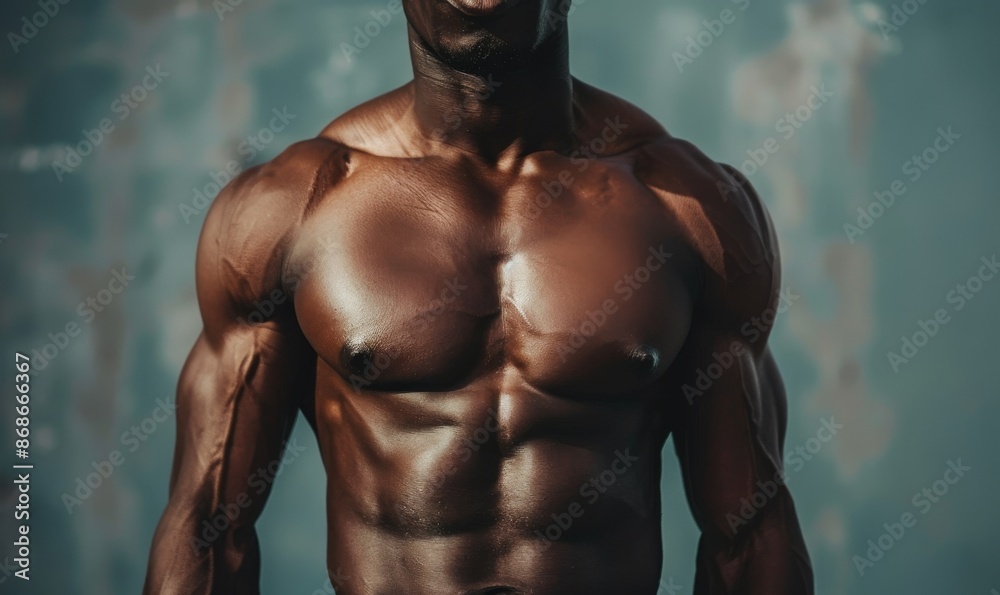 close-up photo of a muscular mans torso, showcasing his defined chest ...