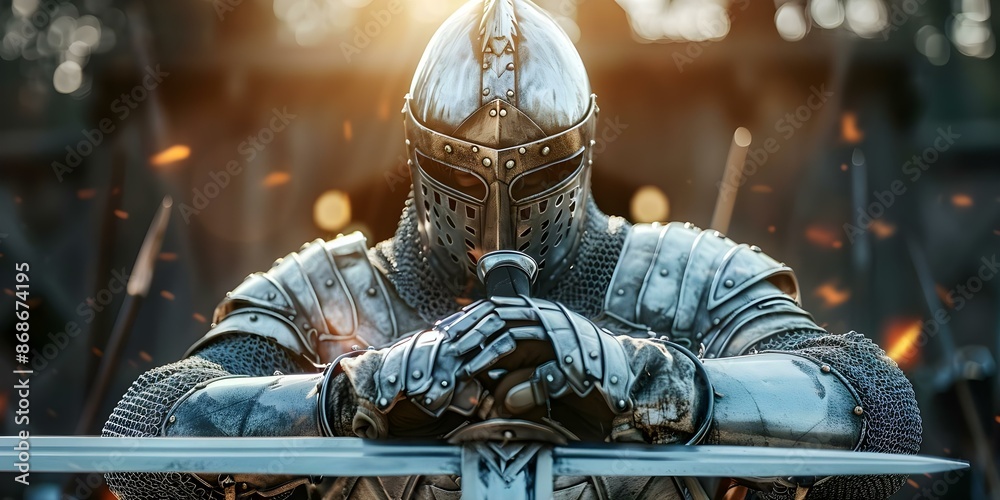 Knight in Armor Swearing Oath of Allegiance. Concept Medieval Knight ...