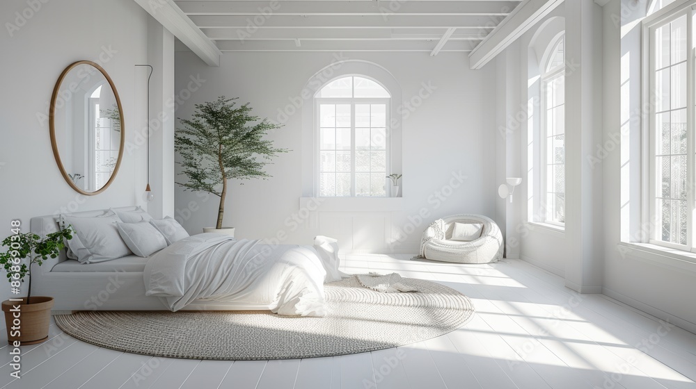 A bright white bedroom with minimalist decor, designed to maximize ...