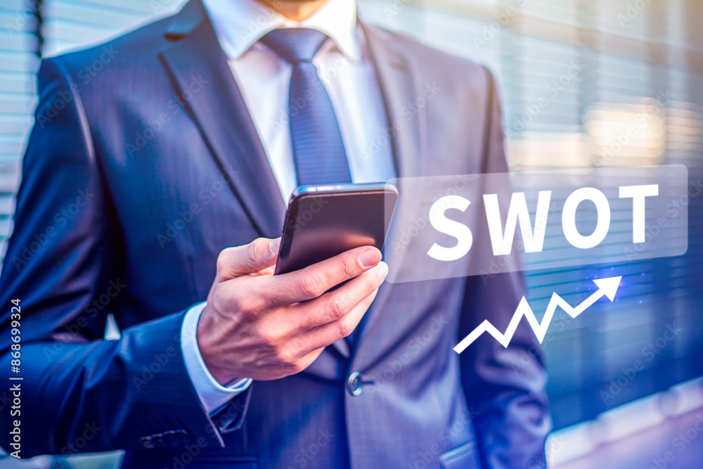 SWOT analysis concept, Businessman drawing swot analysis strategy ...