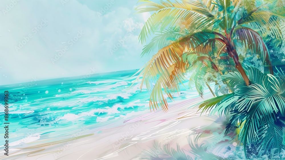 Pastel Colors of Tropical Beach Drawing Background Summer, Stock ...
