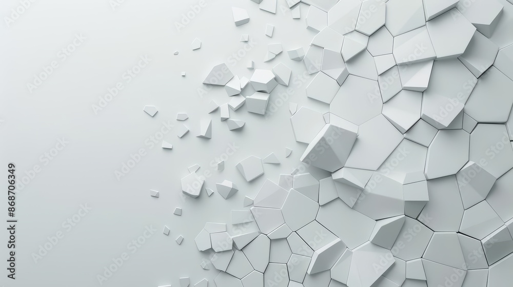 Abstract depiction of a disrupted wall with futuristic, geometric ...