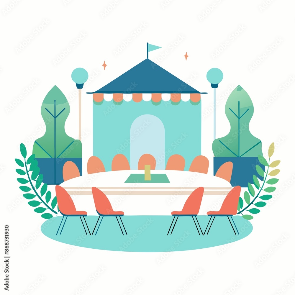 meeting, place, minimal, white background, Simple watercolor design of ...