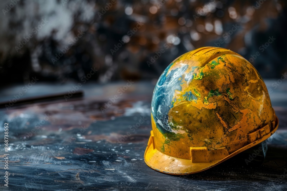 Global safety and health symbol earth and helmet for world day of ...