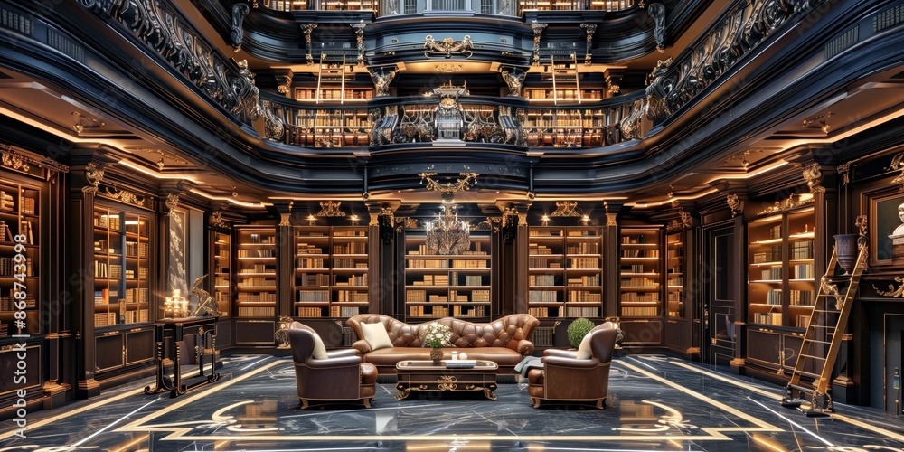 Photography of a luxurious and nostalgic interior of a royal library ...