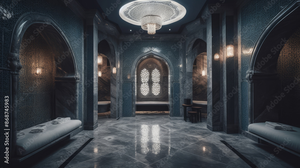Lavish Turkish Bath or Hamam Interior with Rich Oriental Design ...