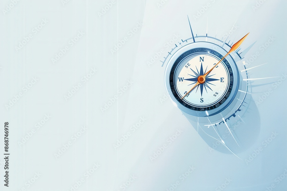 A close-up shot of a compass with clear lines against a white ...