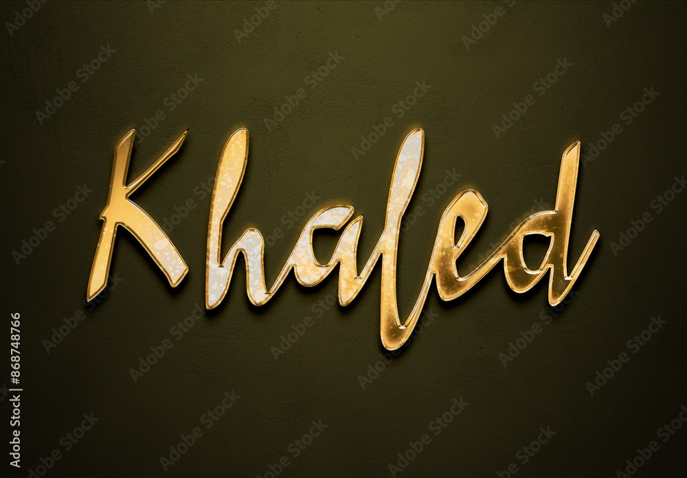 Old gold text effect of Arabic name Khaled with 3D glossy style Mockup ...