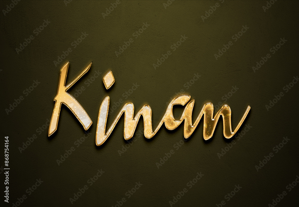 Old gold text effect of Arabic name Kinan with 3D glossy style Mockup ...