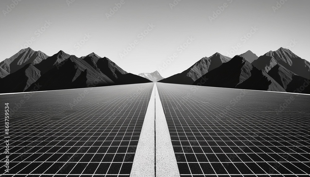 minimalist black and white illustration of an endless grid road leading ...